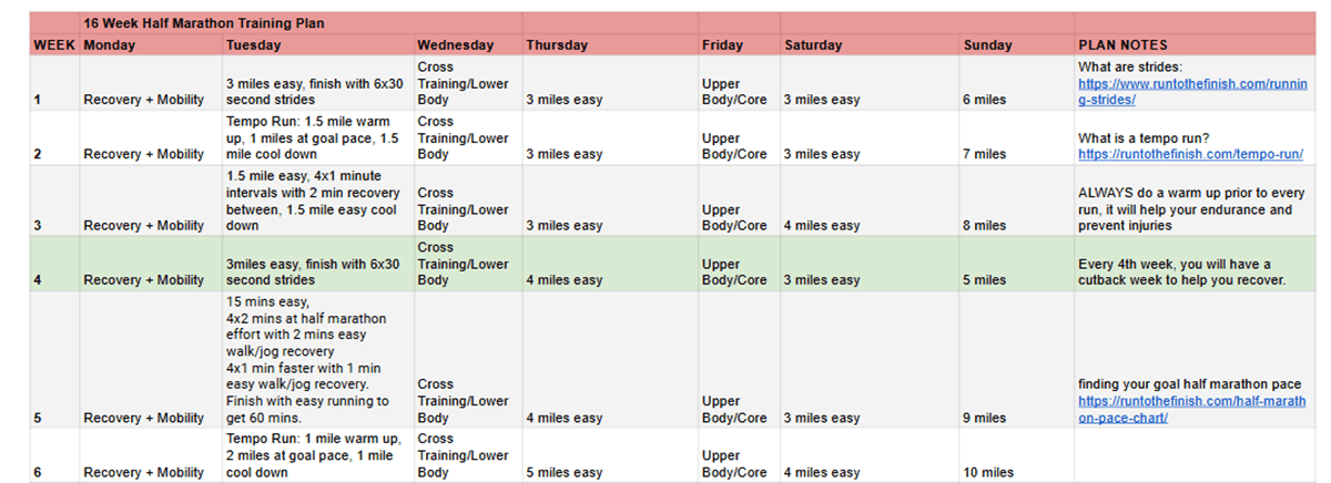 (Printable)16 Week Half Marathon Training Plan | Building Speed and ...